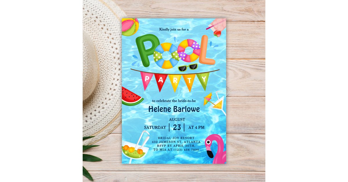 Pool Party Summer Water Bridal Shower Invitation | Zazzle