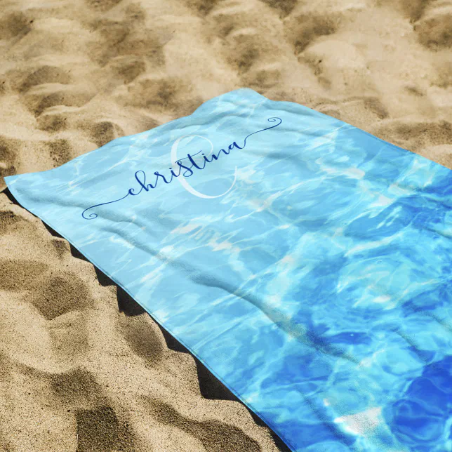 Pool Party Summer Water Monogram Name Beach Towel | Zazzle