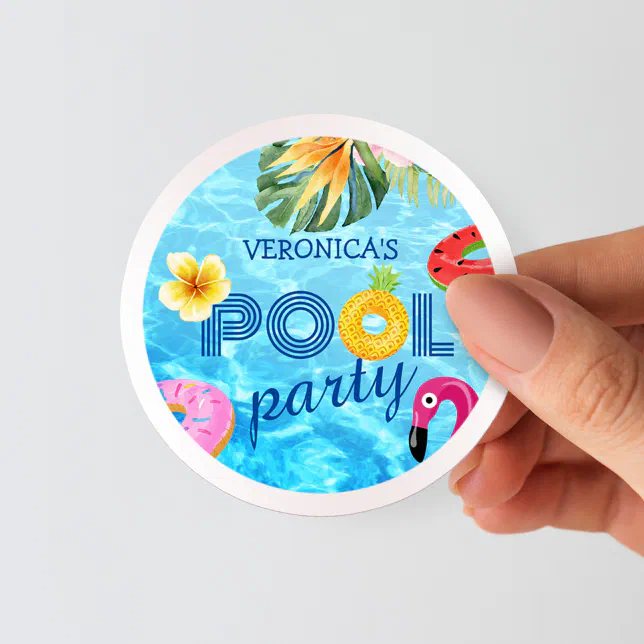 Pool Party Summer Water Swimming Birthday Classic Round Sticker | Zazzle