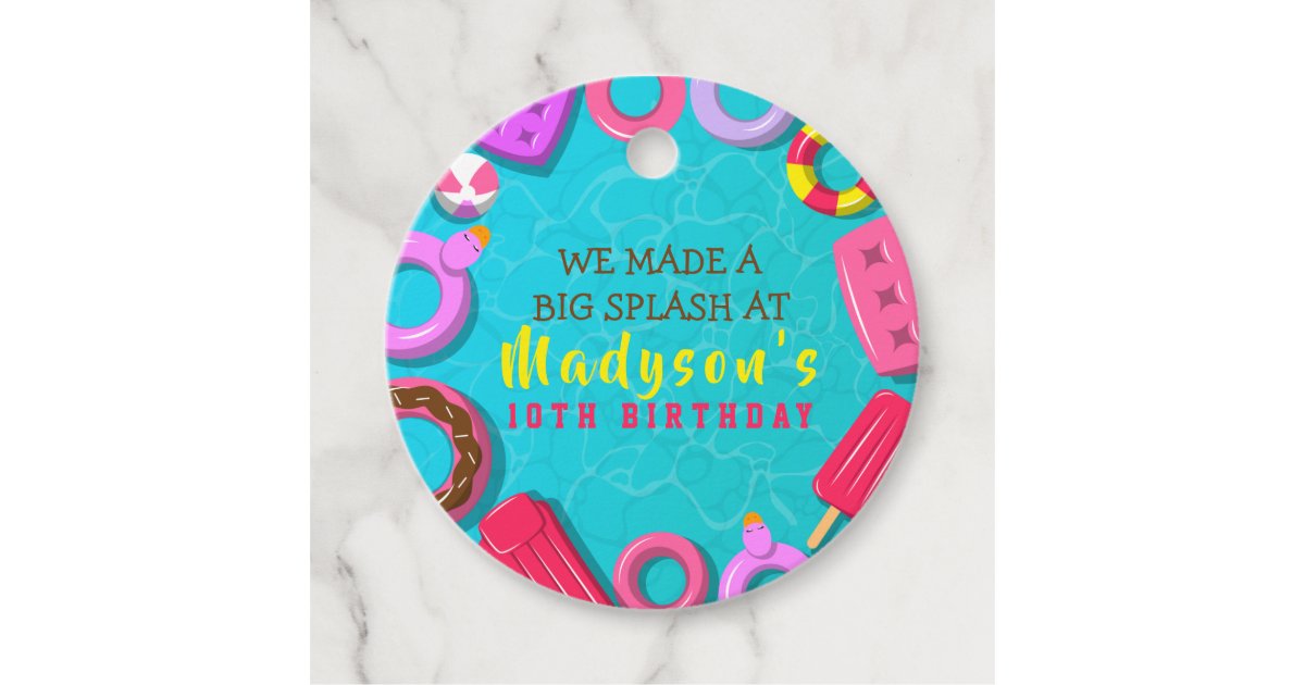 POOL PARTY SWIM FLOATY Birthday Gift Favor Tags | Zazzle