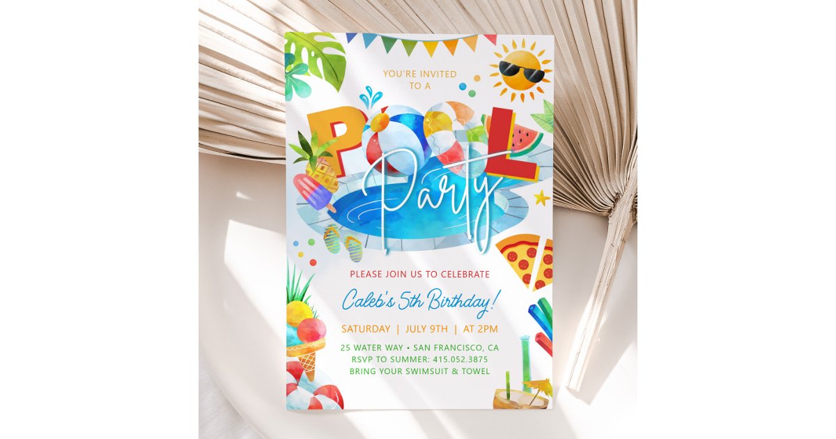 POOL PARTY Swimming Boy Birthday Pool Party Invitation | Zazzle