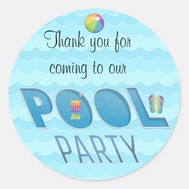 Pool Party Thank You Rainbow version Classic Round Sticker | Zazzle