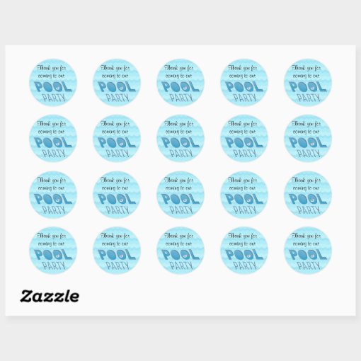 Pool Party Thank You with Unicorn Float Classic Round Sticker | Zazzle