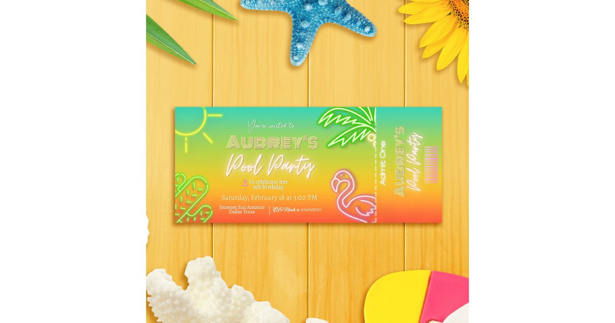 Pool Party Ticket Invitation | Zazzle