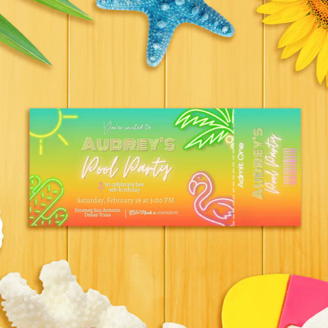 Pool Party Ticket Invitation | Zazzle