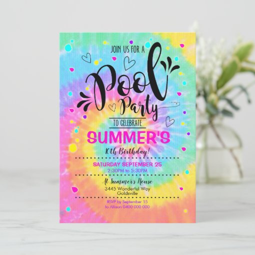 Pool Party Tie Dye Invitation Pool Birthday | Zazzle