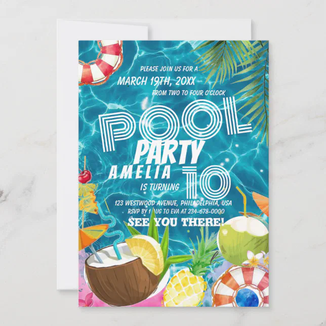 Pool Party | Tropical Birthday Party Invitation | Zazzle