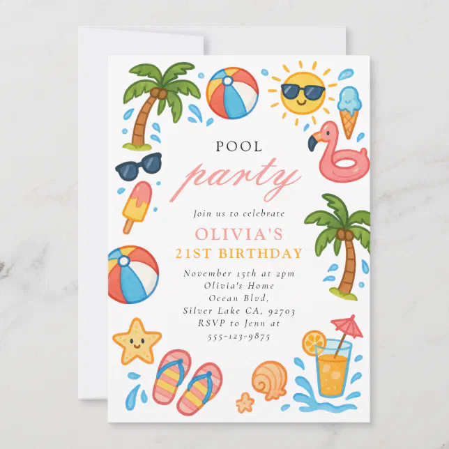 Pool Party Tropical Summer Birthday Party Invitation | Zazzle