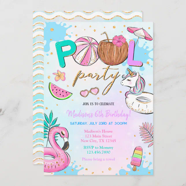 Pool Party Unicorn Invitation | Zazzle