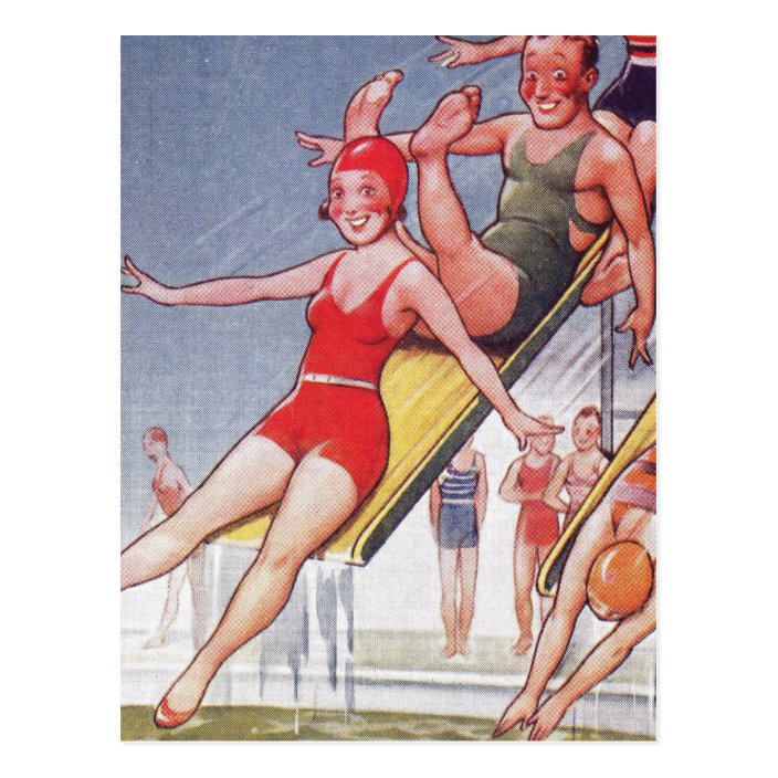 Pool Party Vintage Swimming Postcard | Zazzle.com
