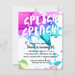 Pool Party Watercolor Splish Splash Birthday Invitation | Zazzle