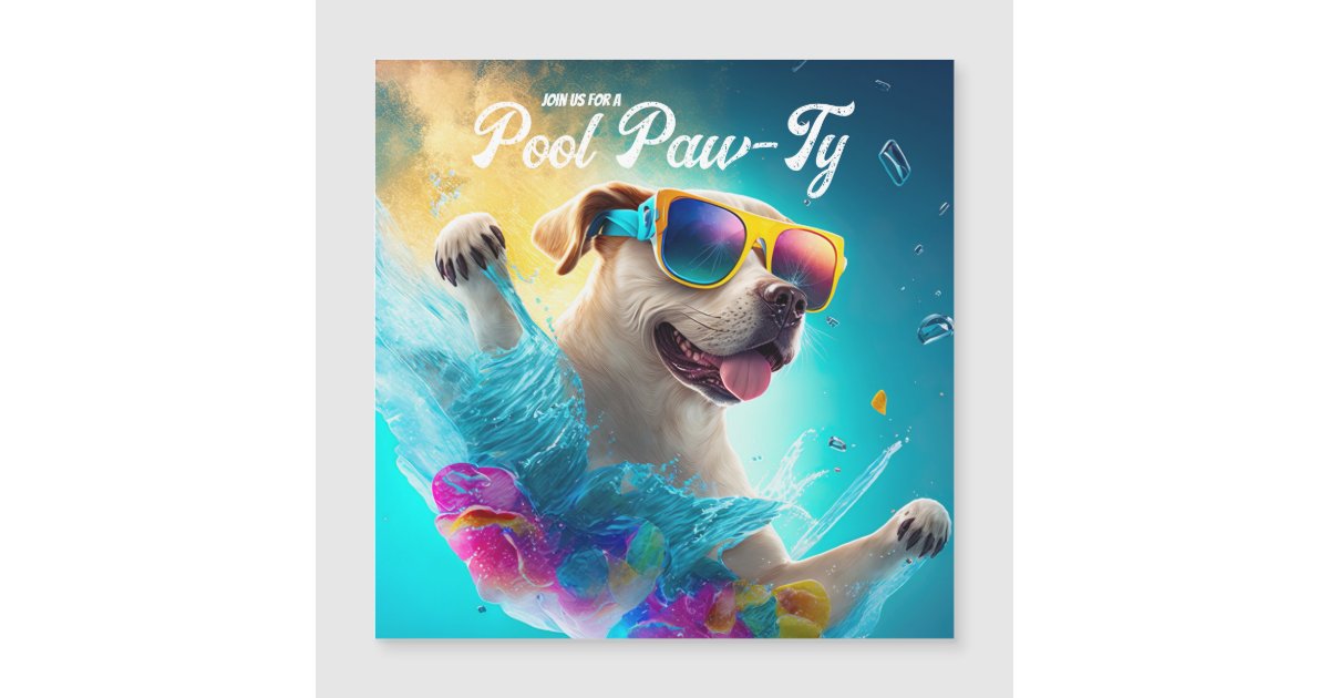 Pool Paw-Ty Invitation, Custom Pool Puppy Party Magnetic Invitation ...