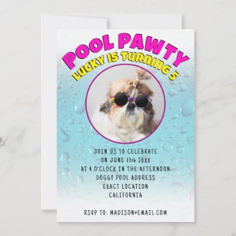 Pool pawty puppy dog custom photo birthday party invitation | Zazzle