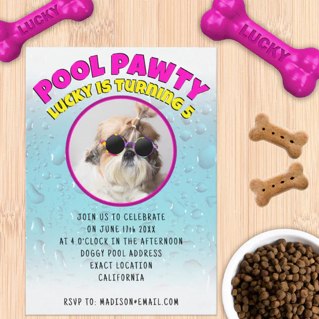 Pool pawty puppy dog custom photo birthday party invitation | Zazzle