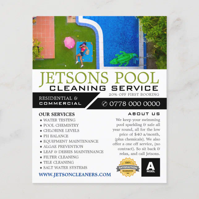 Pool Portrait, Swimming Pool Cleaning Advertising Flyer | Zazzle