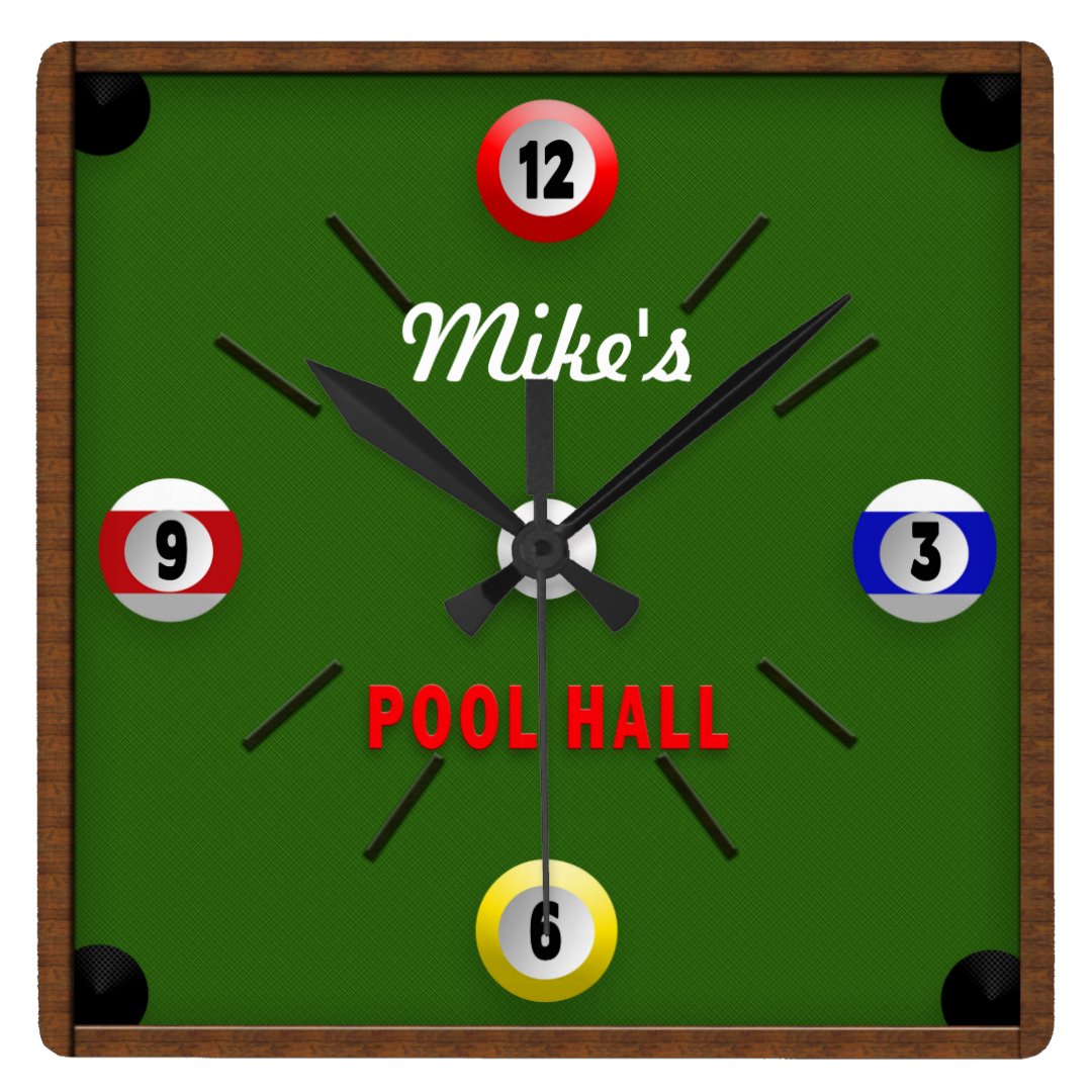 POOL ROOM/HALL CLOCK - PERSONALIZE WITH NAME | Zazzle