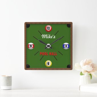 POOL ROOM/HALL CLOCK - PERSONALIZE WITH NAME | Zazzle