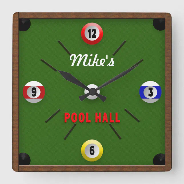 POOL ROOM/HALL CLOCK - PERSONALIZE WITH NAME | Zazzle