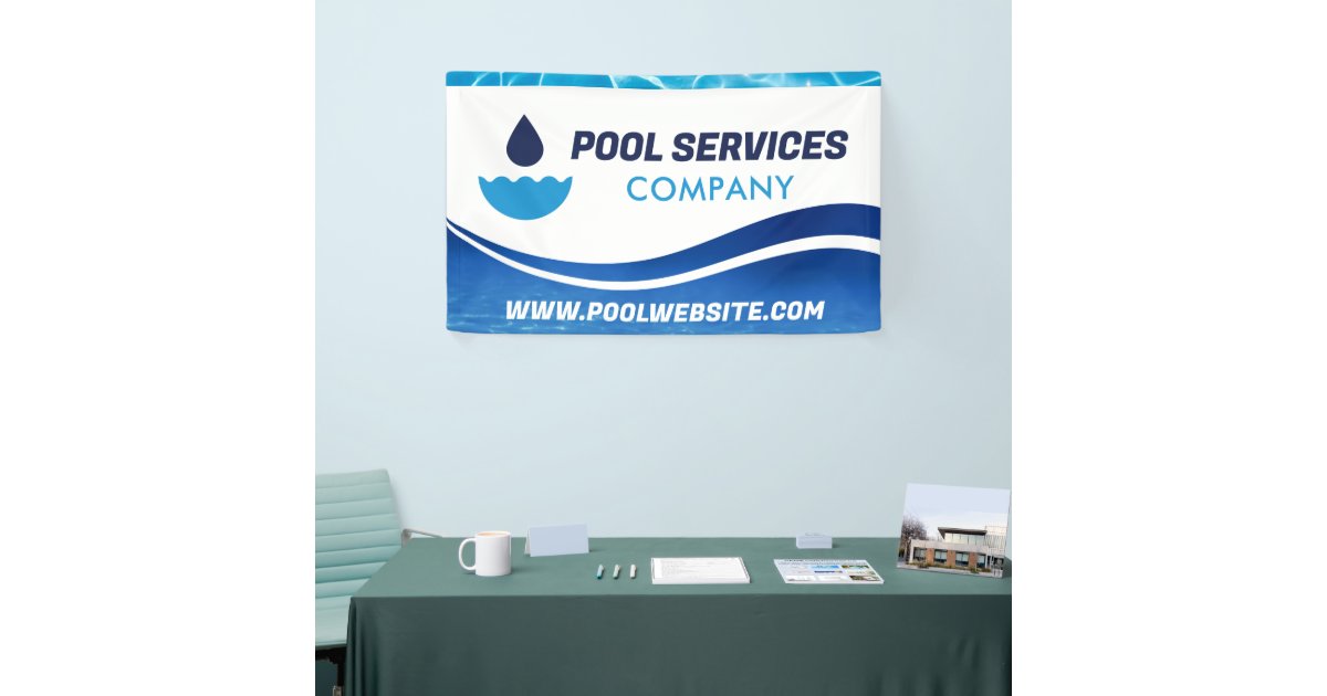 Pool Services | Blue Water Wave | Swimming Pool Banner | Zazzle