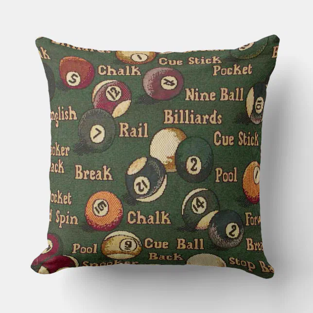 Pool Shark Billiard Balls Background Throw Pillow | Zazzle