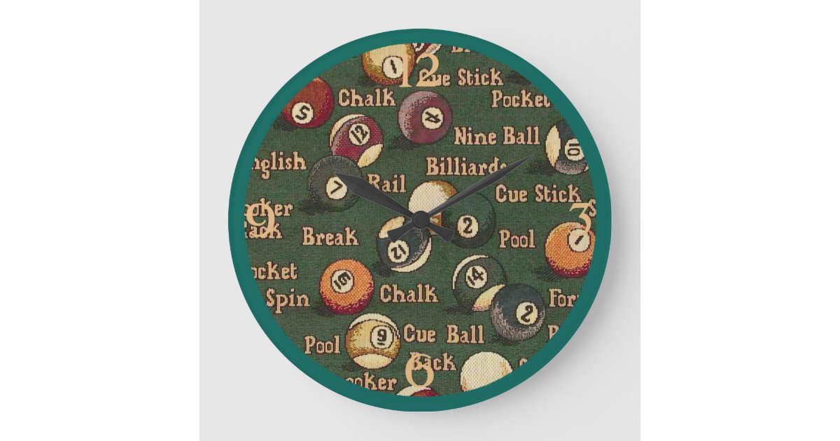 Pool Shark Billiard Balls Background Wall Clock | Zazzle