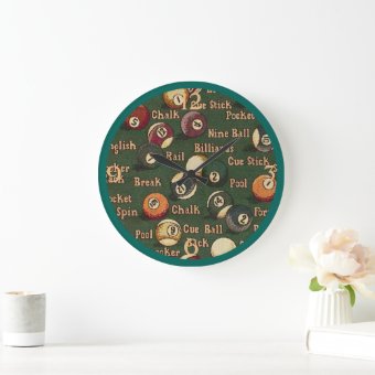 Pool Shark Billiard Balls Background Wall Clock | Zazzle