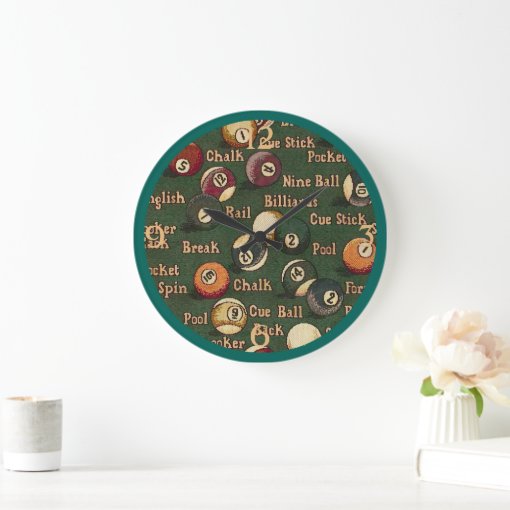 Pool Shark Billiard Balls Background Wall Clock | Zazzle