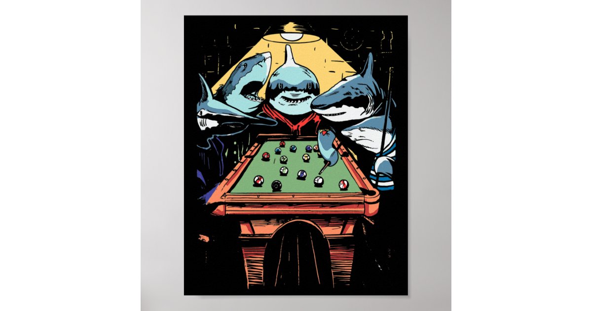Pool Sharks Shark Billiards Game Poster | Zazzle