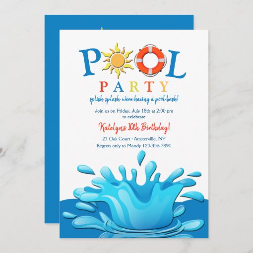 Pool Splash Invitation | Zazzle