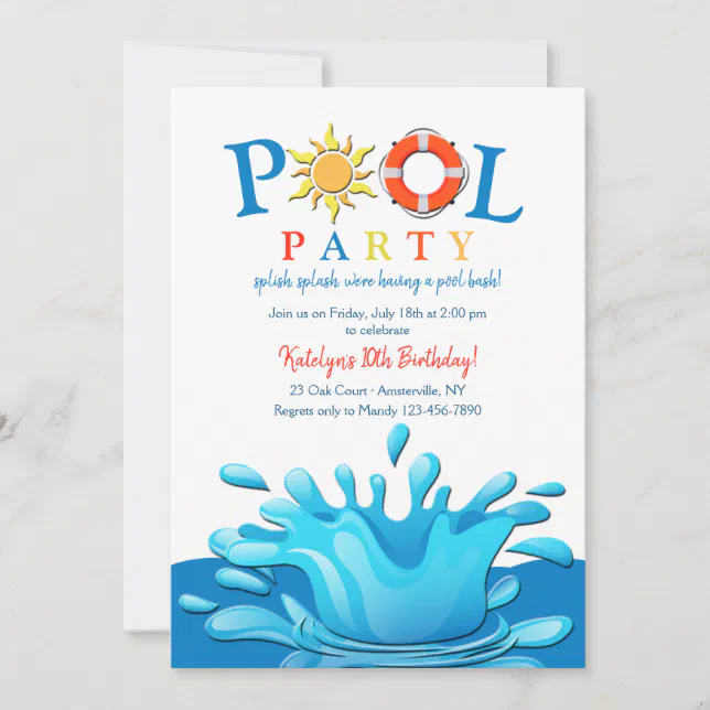 Pool Splash Invitation | Zazzle
