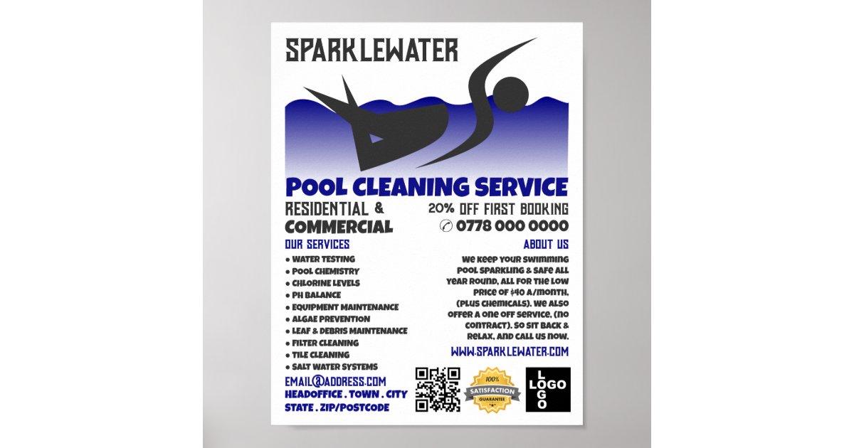Pool Swimmer Design Swimming Pool Cleaning Service Poster | Zazzle