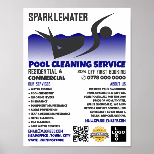 Pool Swimmer Design Swimming Pool Cleaning Service Poster | Zazzle