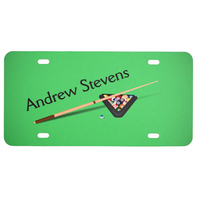 Pool Table Cue Stick and Balls Personal License Plate | Zazzle
