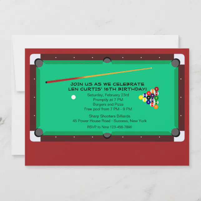 Pool Table Invitation | Zazzle