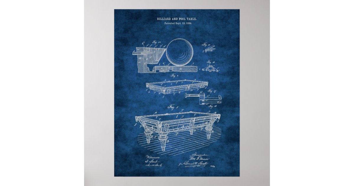 "Pool Table Patent Art #5 Game Room Wall Art | Zazzle