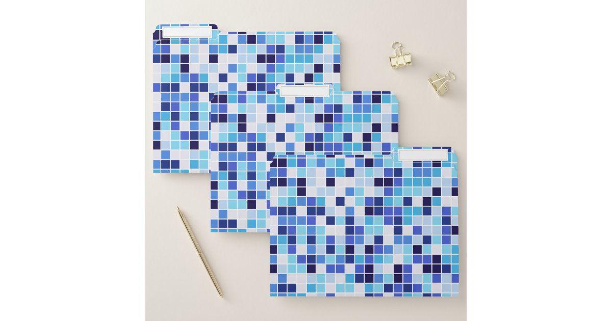 Pool Tiles, Blue Mosaic Tiles, Geometric Pattern File Folder | Zazzle