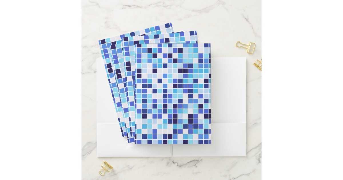 Pool Tiles, Blue Mosaic Tiles, Geometric Pattern Pocket Folder | Zazzle
