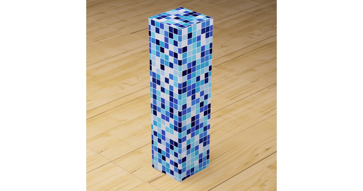 Pool Tiles, Blue Mosaic Tiles, Geometric Pattern Wine Box | Zazzle