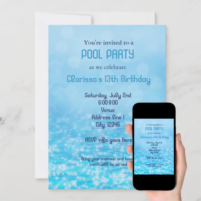 Pool Water Swim Swimming Summer Beach Party Invitation | Zazzle