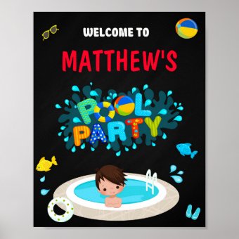 Pool welcome party sign Boy beach water fun party | Zazzle