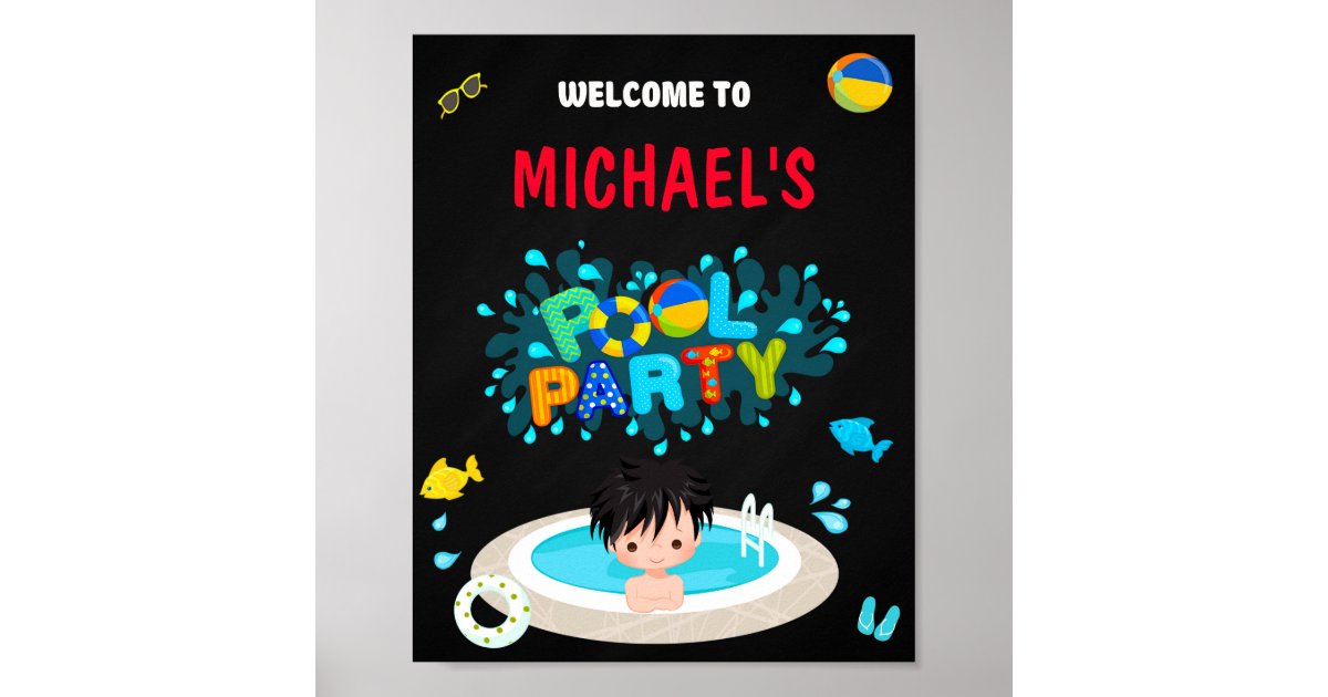 Pool welcome party sign Boy waterslide pool party | Zazzle