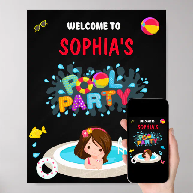 Pool welcome party sign Girl waterslide pool party | Zazzle