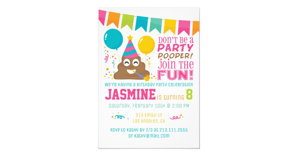 Poop Emoji Funny Birthday Party Invitation | Zazzle.com
