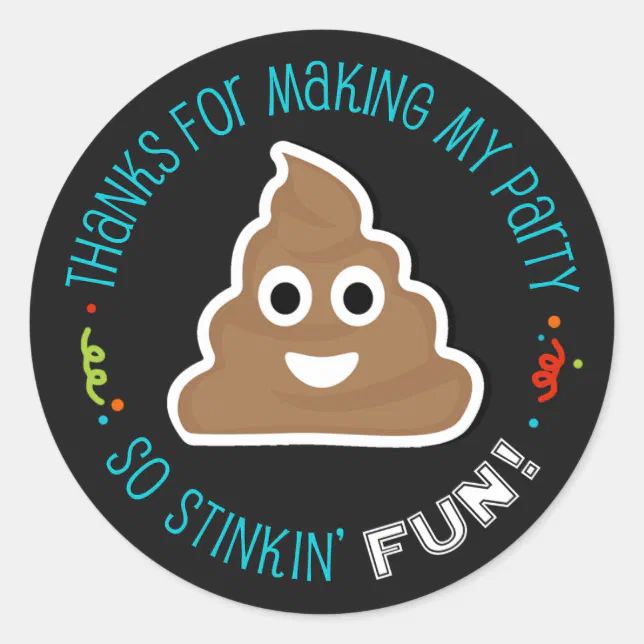 Poop Emoji Funny Birthday Party Thank You Stickers | Zazzle