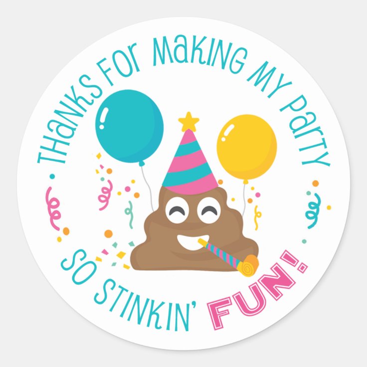 Poop Emoji Funny Birthday Party Thank You Stickers | Zazzle