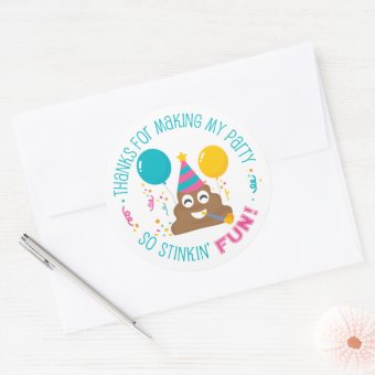 Poop Emoji Funny Birthday Party Thank You Stickers | Zazzle