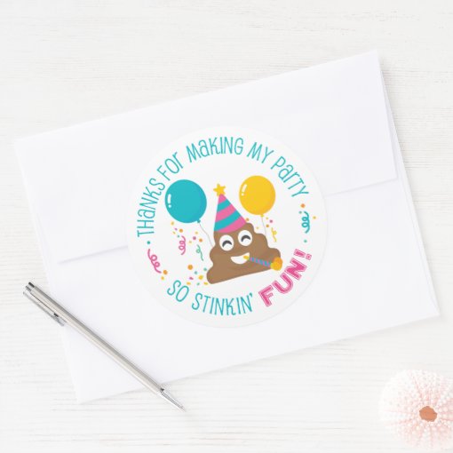 Poop Emoji Funny Birthday Party Thank You Stickers | Zazzle