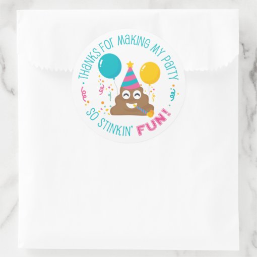 Poop Emoji Funny Birthday Party Thank You Stickers | Zazzle