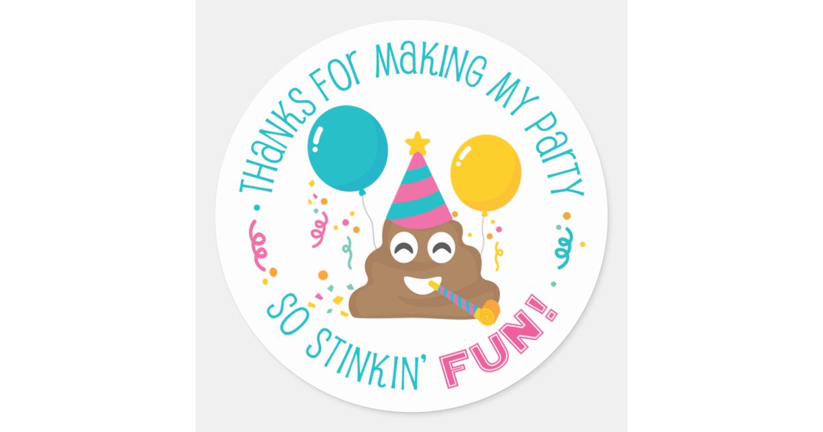 Poop Emoji Funny Birthday Party Thank You Stickers | Zazzle