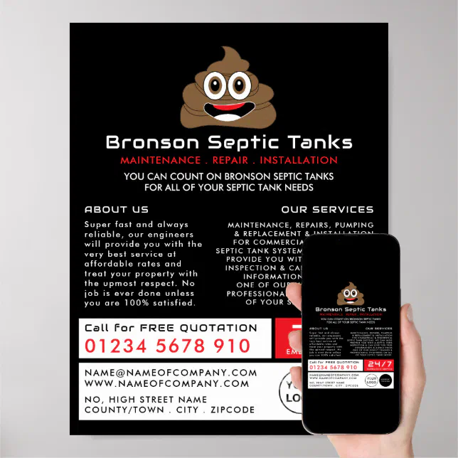 Poop Emoji, Septic Company, Septic Engineer Advert Poster | Zazzle